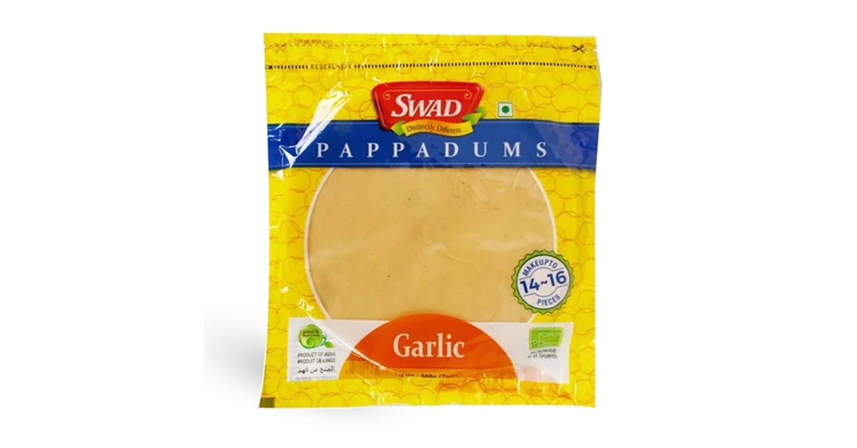 Papadam (ropogós indiai kenyérféleség, gluténmentes), fokhagymás, 200g ...